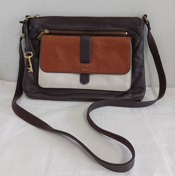 Fossil | Bags | Fossil Kinley Crossbody Bag Browncream Pebble Leather ...